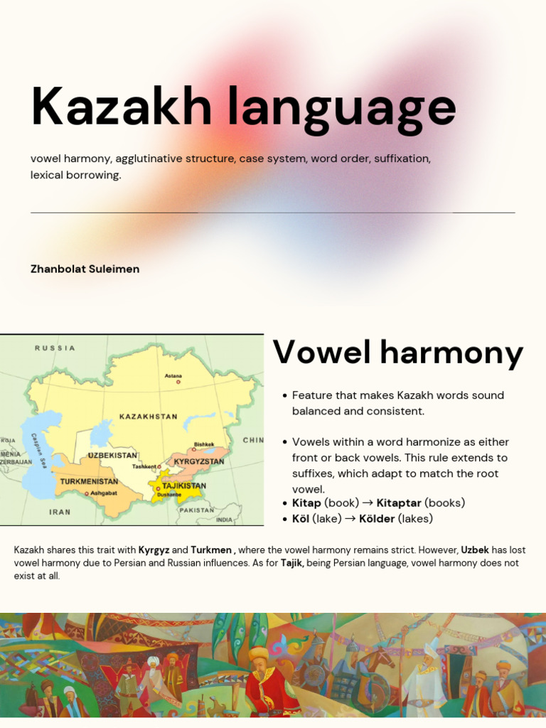 Kazakh Language Presentation | PDF | Persian Language | Syntax