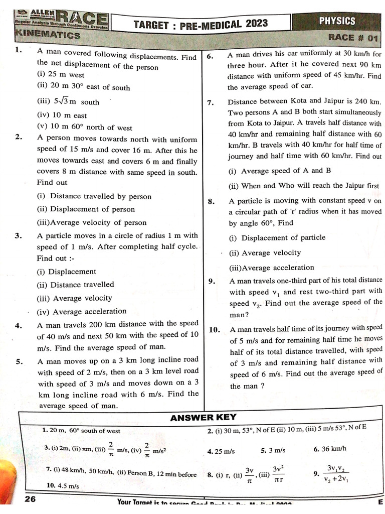 Kinematics (Allen Race) | PDF