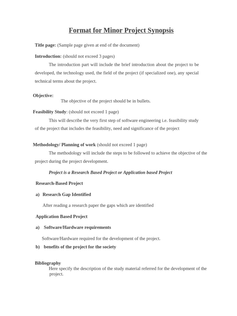 Format for Minor Project Synopsis | PDF | Computing