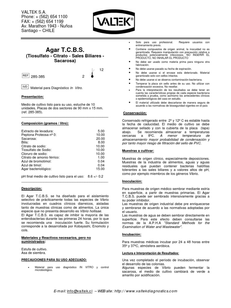 Agar TCBS Valtek | PDF | Las bacterias | Microbiología