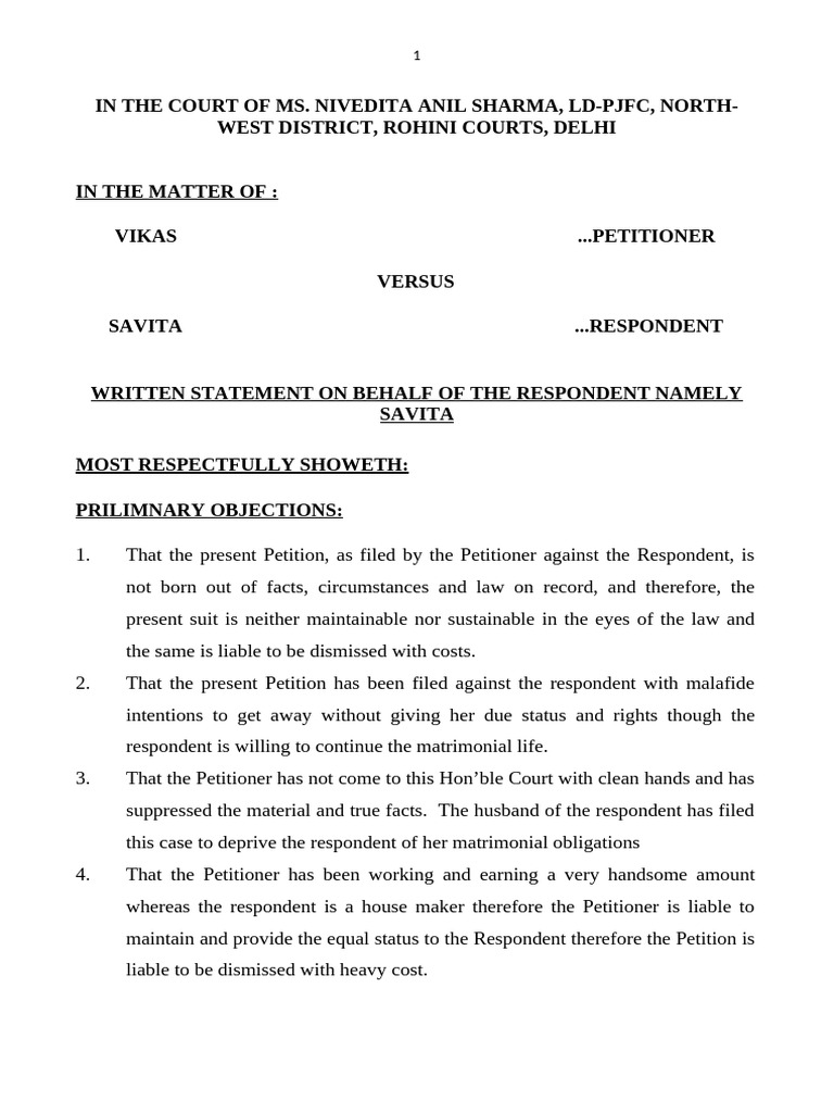 Savita Vikas Written Statement | PDF | Affidavit