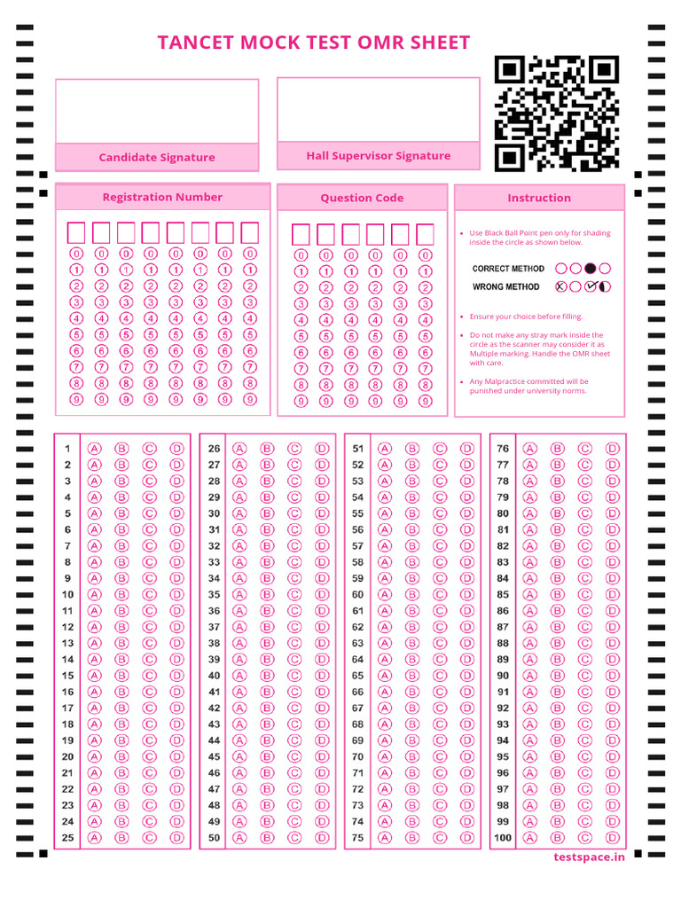 TANCET Mock Test OMR Sheet Instructions | PDF