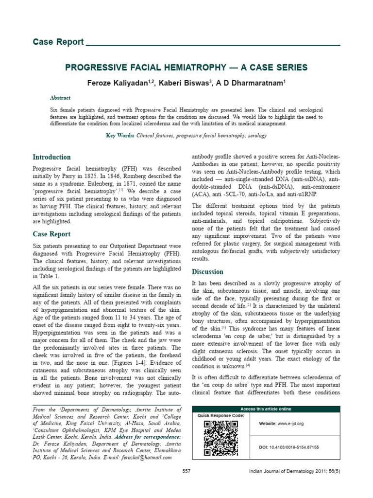 Progressive Facial Hemiatrophy A Case Series.23 | PDF | Human Diseases ...
