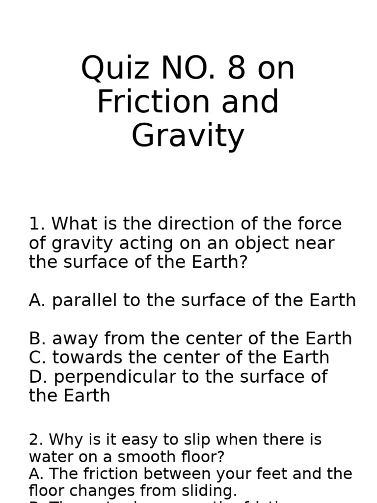 Monday Quiz On Gravity and Friction | PDF