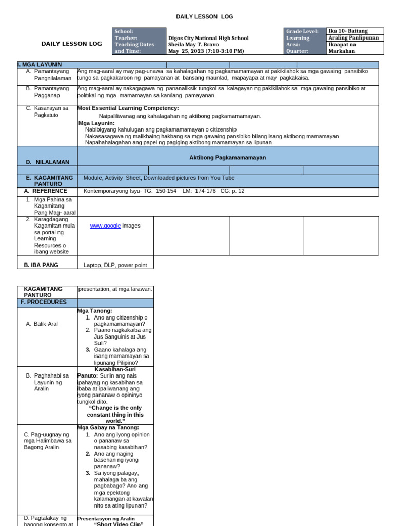 Banghay Aralin AP-sample 2 | PDF