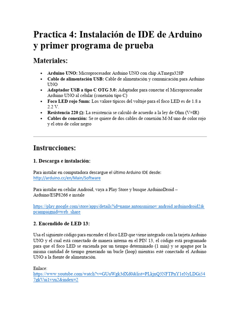 4 Instalación de IDE de Arduino | PDF | Arduino | Diodo emisor de luz