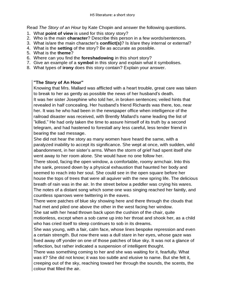 Short Story Practice - The Story of An Hour | PDF