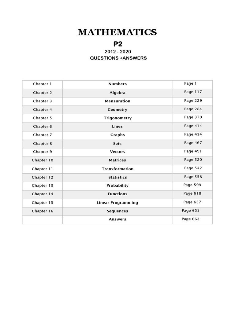 Igcse 0580 Math p2 数学分类真题 | PDF | Mathematical Concepts | Abstract Algebra