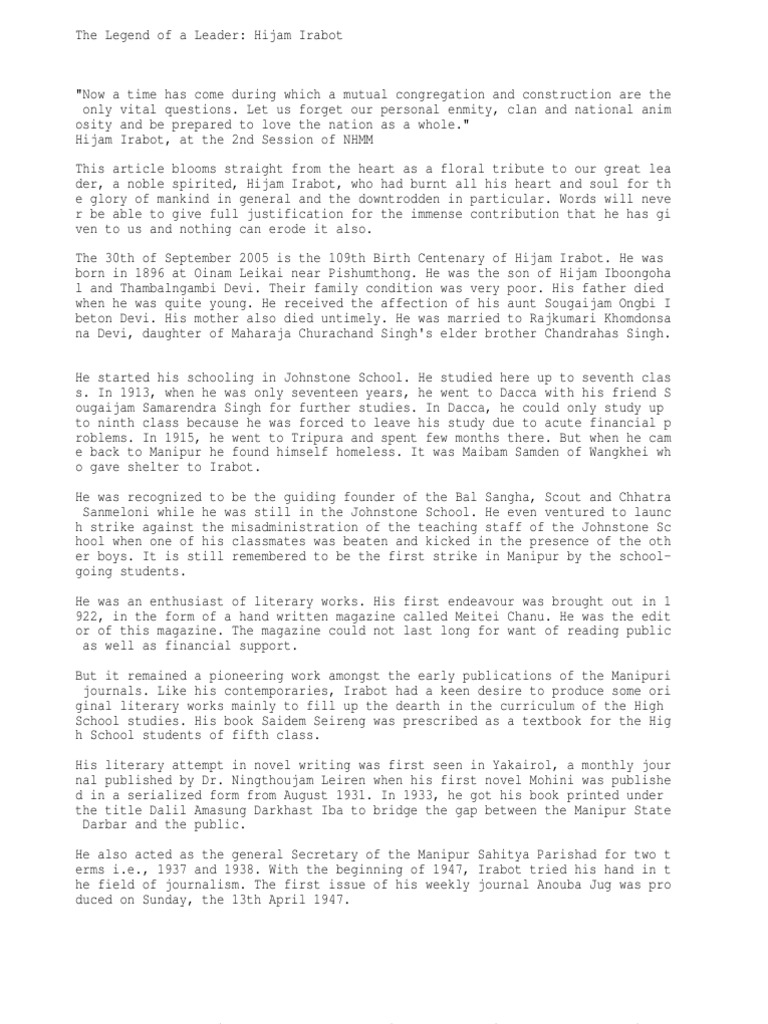 The Legend - Hijam Irabot | Download Free PDF | Indian National ...
