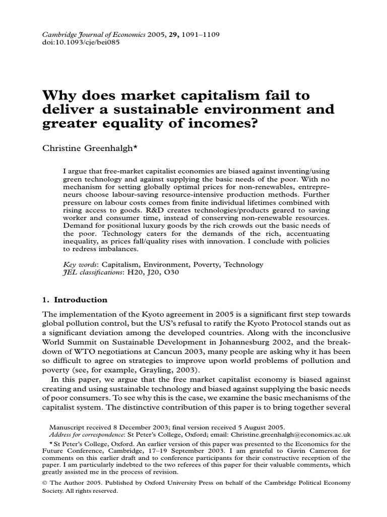 Why Does Market Captialism Fail To Deliver A Sustainable Environment ...