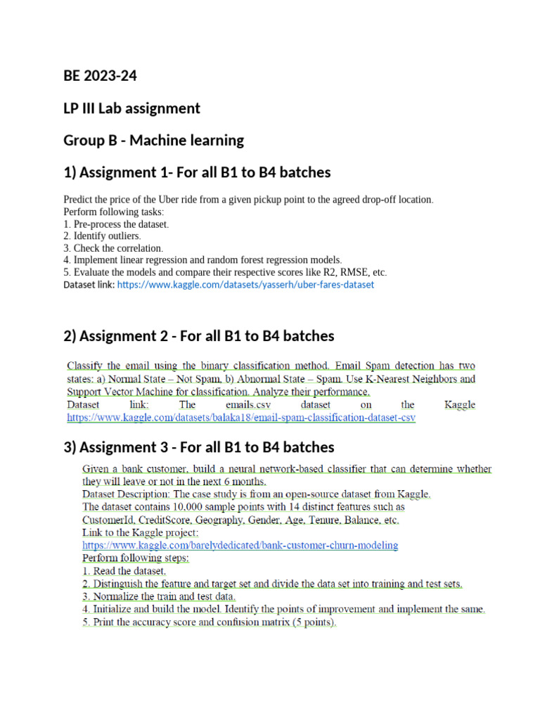 core_machine learning lab assignment year 2024-25 | PDF
