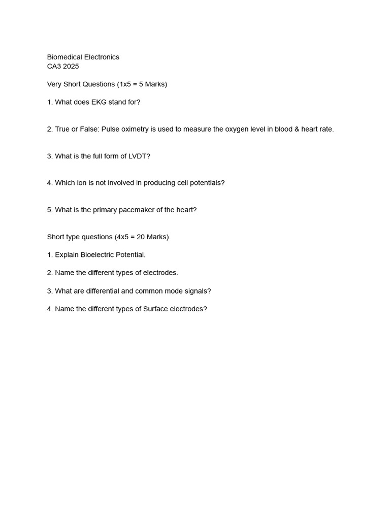 Biomedical Electronics CA3 | PDF