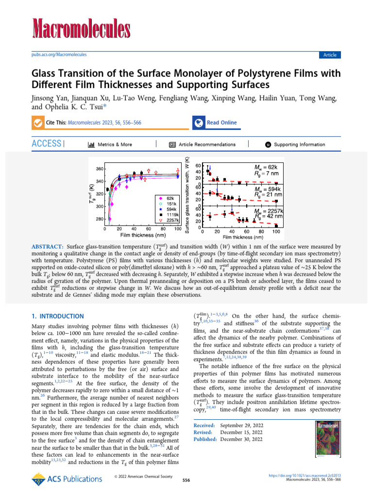 Yan Et Al 2022 Glass Transition of the Surface Monolayer of Polystyrene Films With Different ...