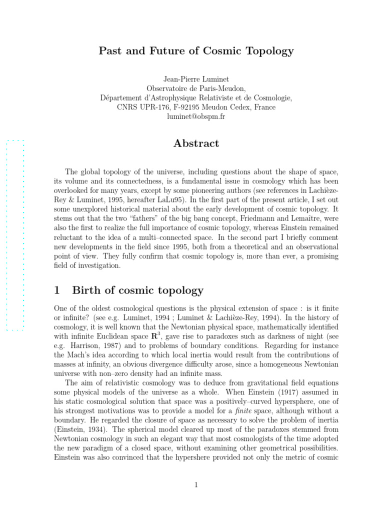 Past and Future of Cosmic Topology | PDF | Universe | General Relativity