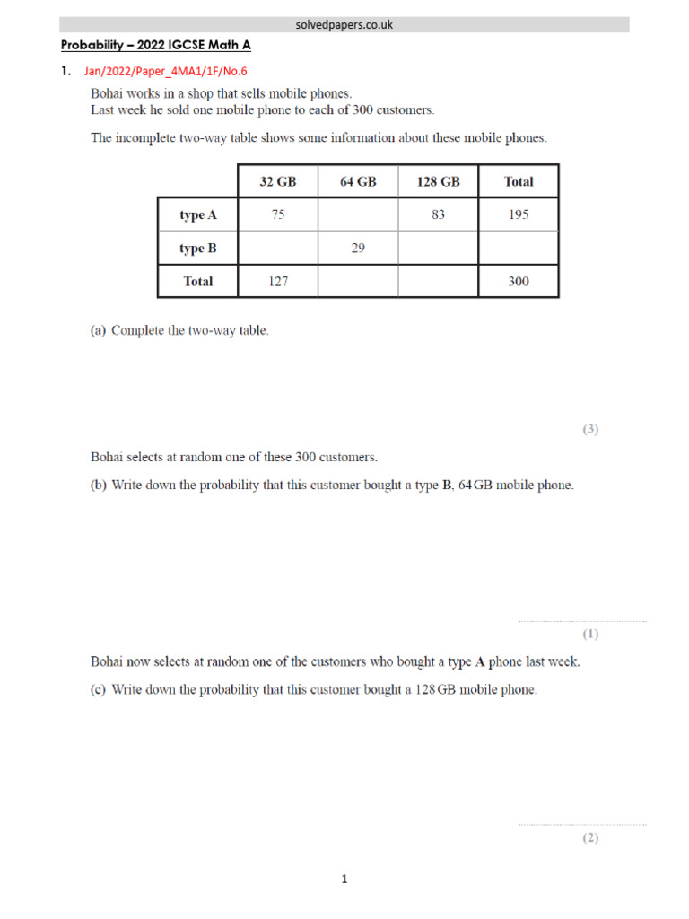 2022 Probability IGCSE Math A | PDF