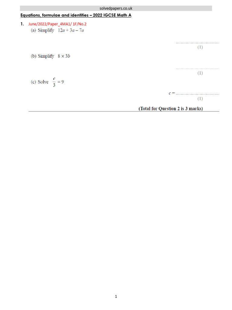 2022june Equations Formulae and Identities IGCSE Math A | PDF | Mathematics | Mathematical Objects