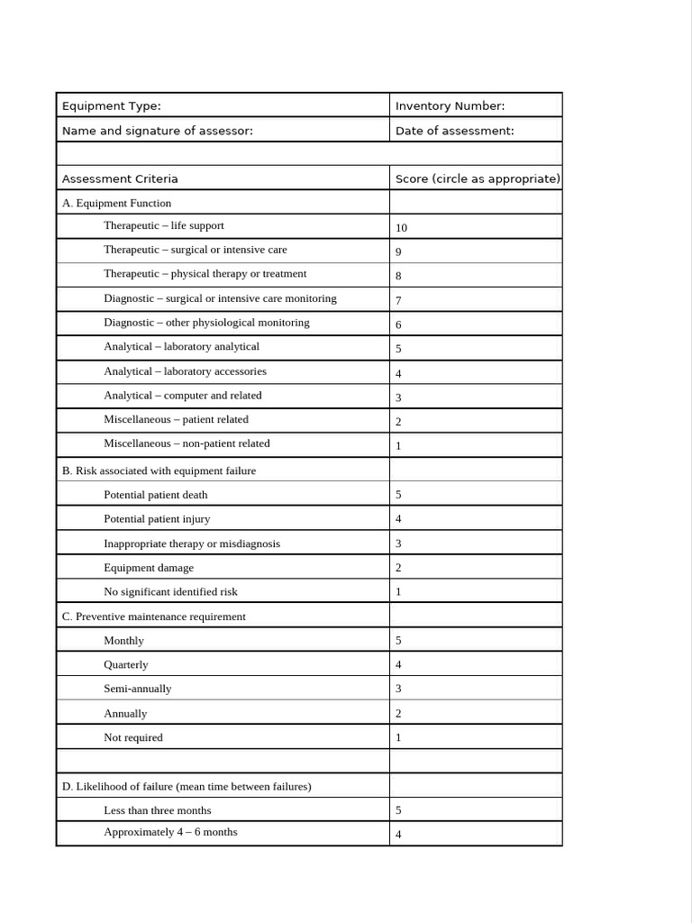 Equipment Type Risk Assesment Form | PDF