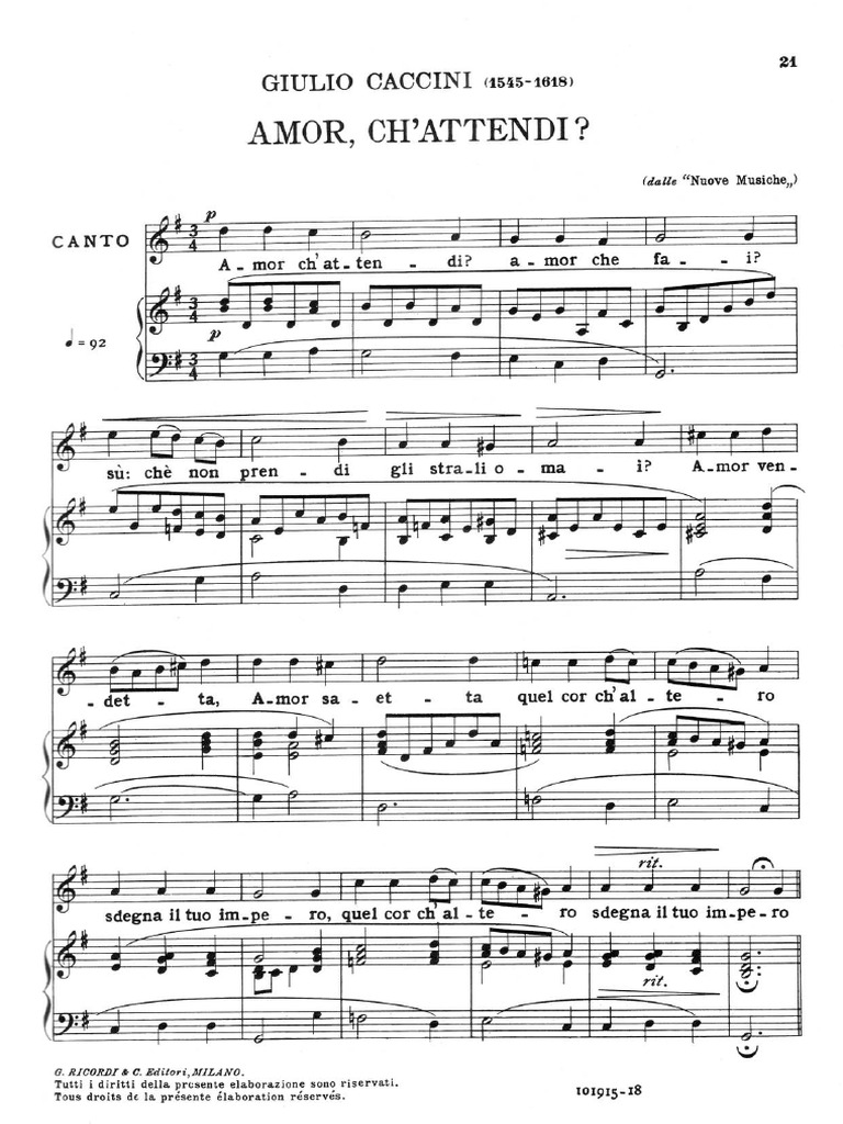Caccini. Amor Ch'attendi | PDF