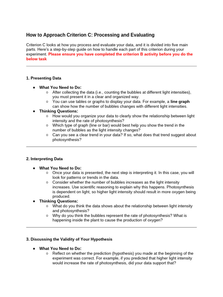 Crit C - Photosynthesis (1) | PDF | Experiment | Validity (Statistics)
