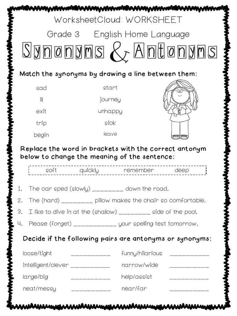 WSC Gr3 English Synonyms and Antonyms ws1 | PDF