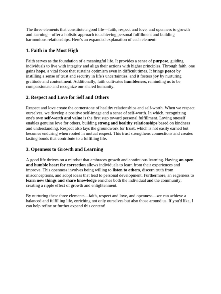 The Three Elements That Constitute A Good Life | PDF