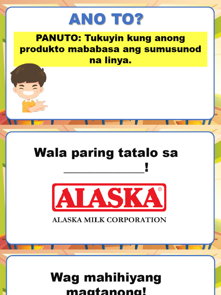FILIPINO 6 (Aralin 1 Q4) - Pagsulat NG Maikling Palatastas at Slogan | PDF