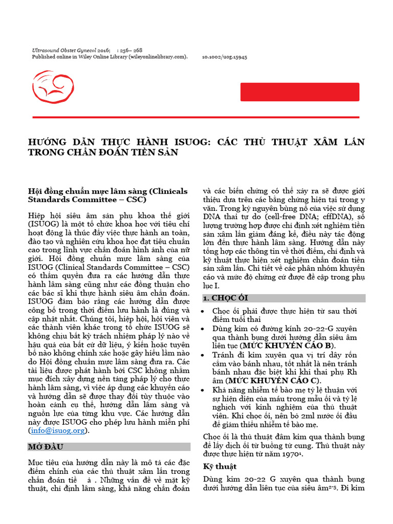 ISUOG Practice Guidelines Invasive Procedures For Prenatal Diagnosis | PDF