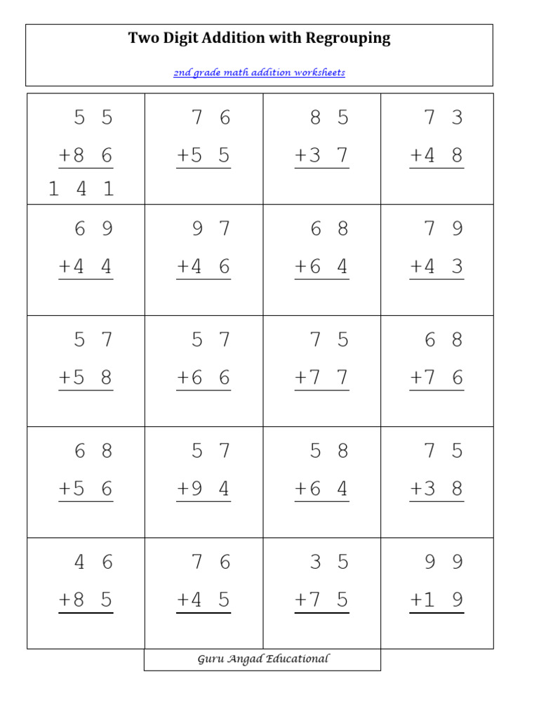 Two Digit Addition Worksheets With Regrouping - 1 | PDF