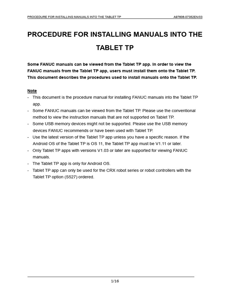 PROCEDURE FOR INSTALLING MANUALS INTO THE TABLET TP Fanuc | PDF | Tablet Computer | Mobile App