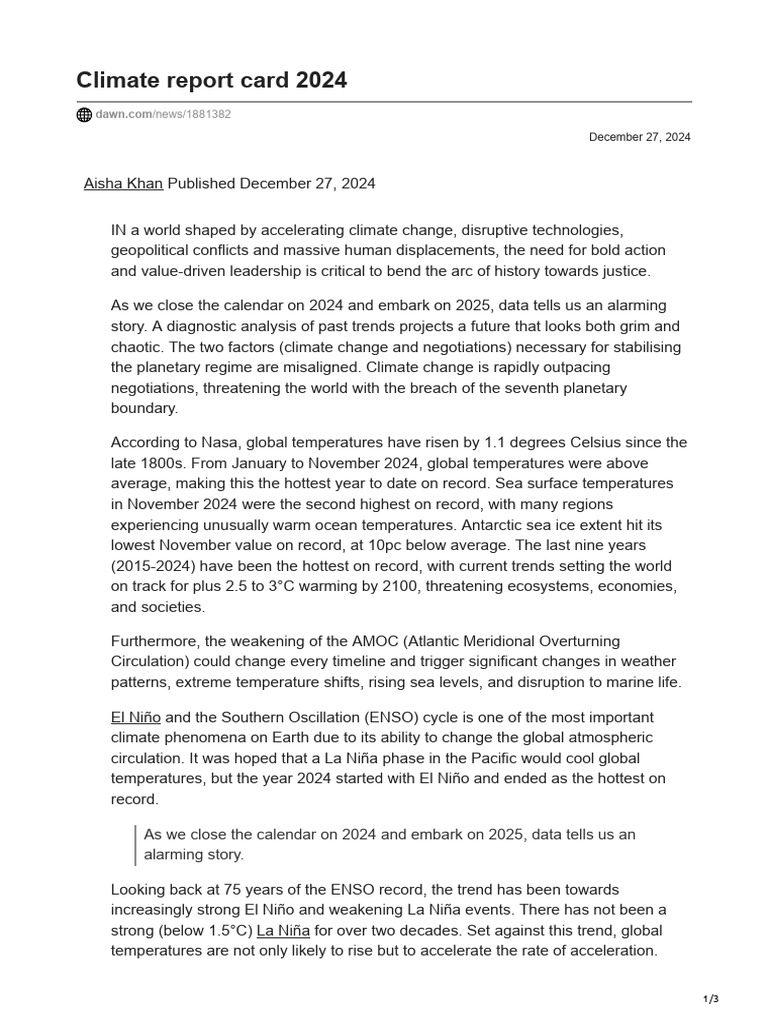dawn.com-Climate report card 2024 | PDF | Climate Change ...