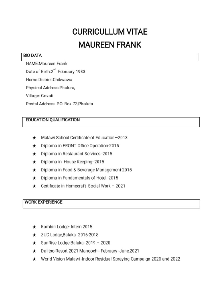 Maureen Frank CV | PDF