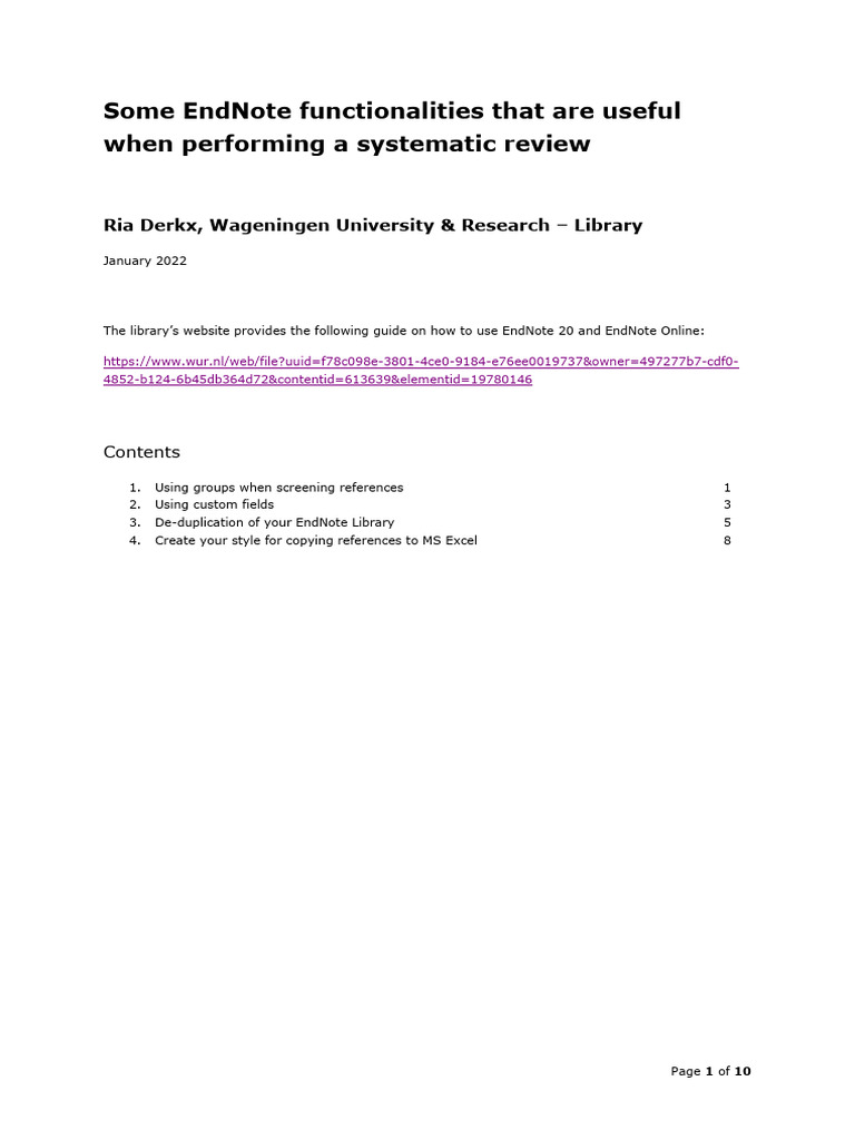 Some EndNote Functionalities That Are Useful When Performing A Systematic Review - January 2022 ...
