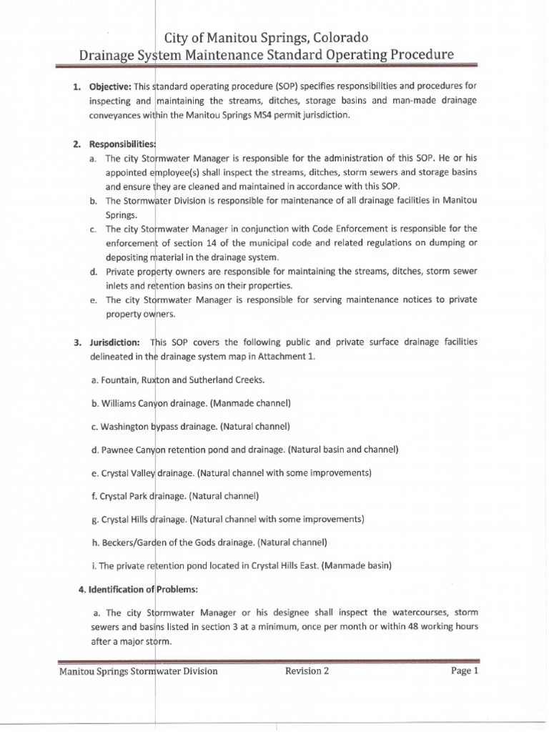 Drainage System Maintenance Standard Operating Procedures PDF | PDF