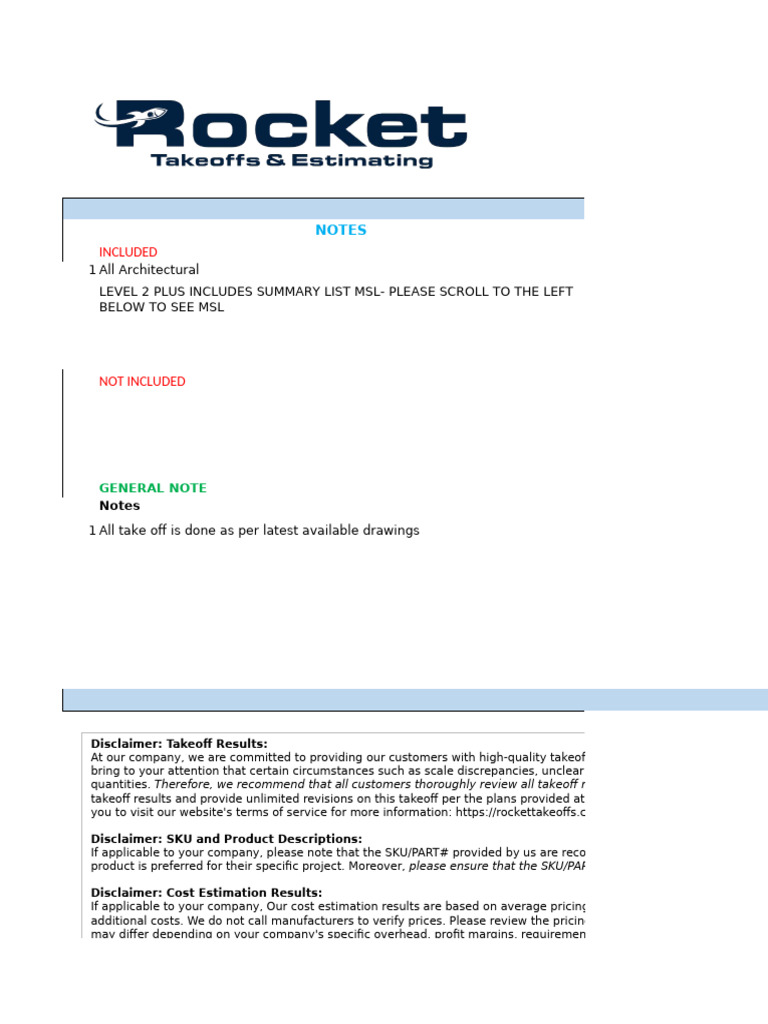 Level 2 Plus Includes Material Summary List MSL Archi Example | PDF ...