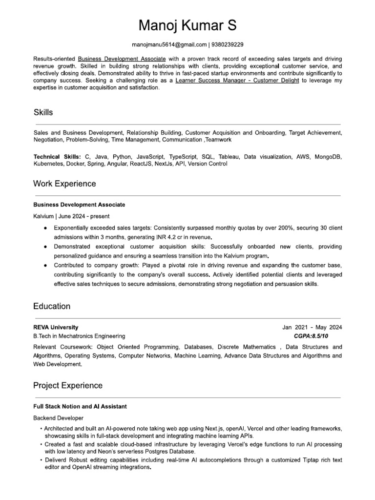 Manoj Kumar Resume | PDF