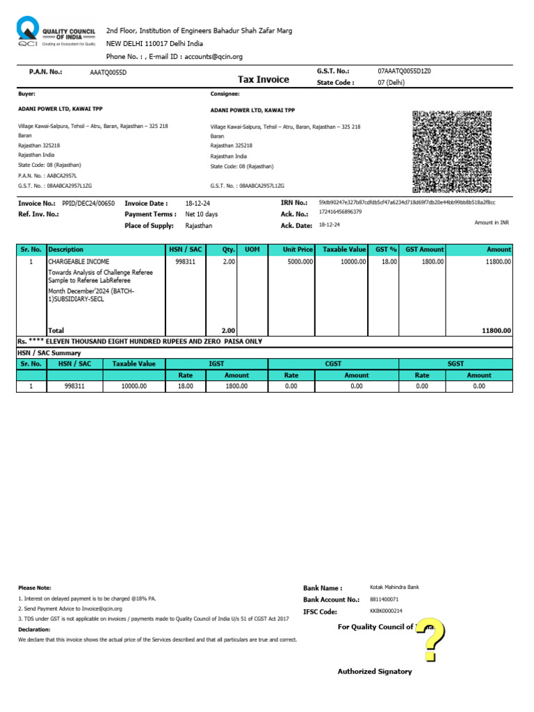 Adani Power Kawai TPP Invoice Details | PDF | Invoice | Public Finance