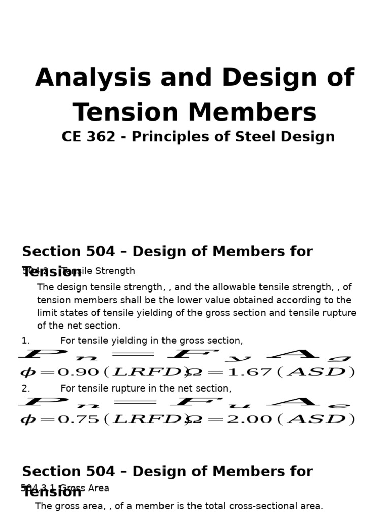 CE 362 - Lecture 2 (Analysis and Design of Tension Members) | PDF ...