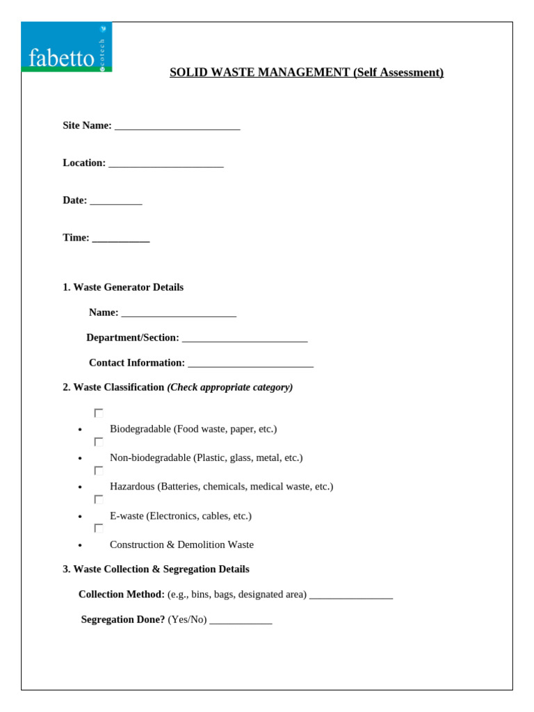 Solid Waste Management Form | PDF