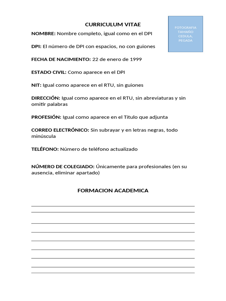 Formato - Curriculum Vitae 2024 | PDF