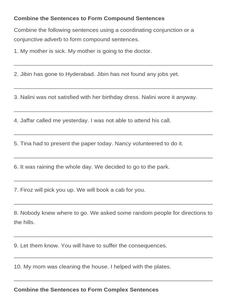 Combine The Sentences To Form Compound Sentences | PDF | Grammar | Language Mechanics