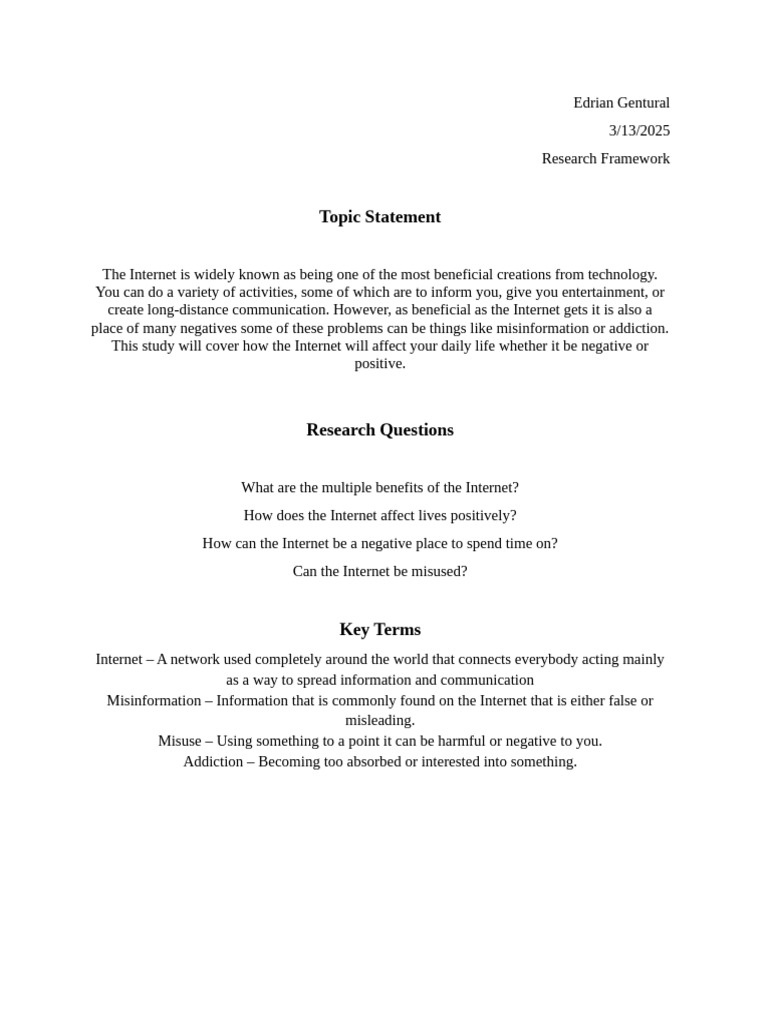 Framework 1 - Edrian Gentural | PDF | Internet | Communication