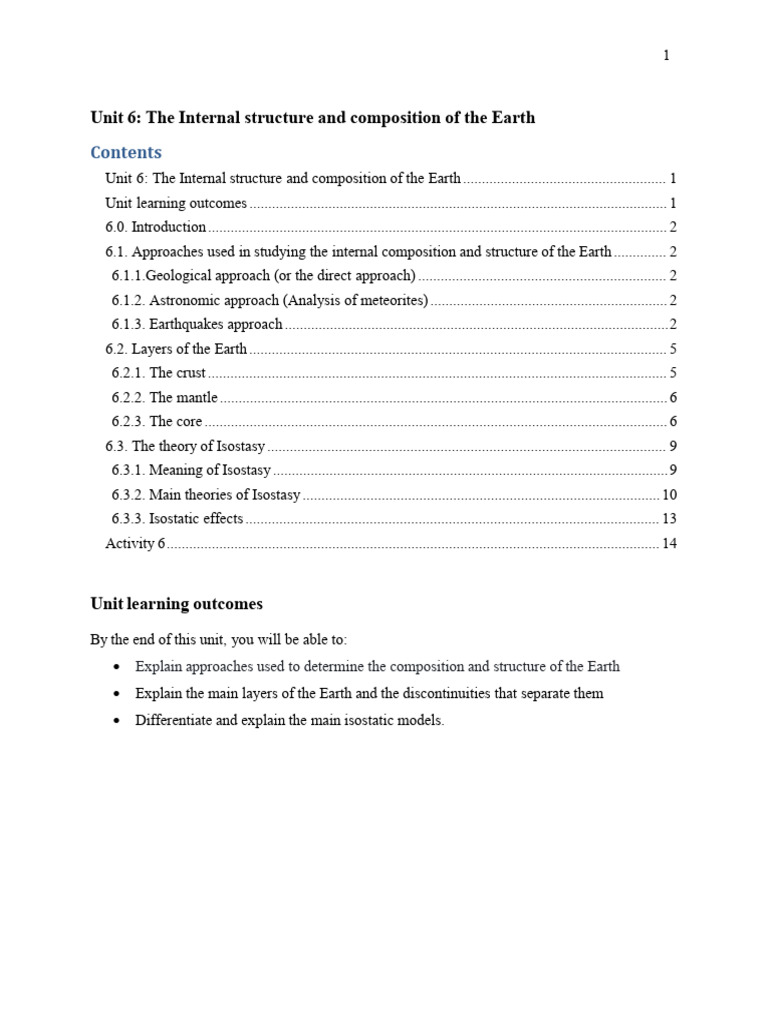 Unit 6 The Internal structure and composition of the Earth | PDF ...