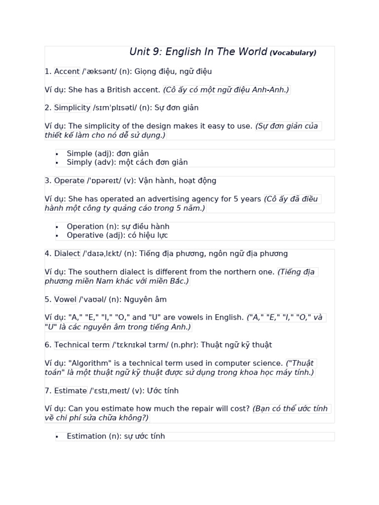 Unit 9-Vocabulary | PDF