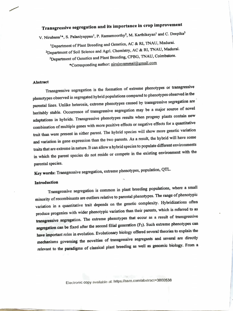 Transgressive Segregation in Crop Breeding | PDF | Evolution ...