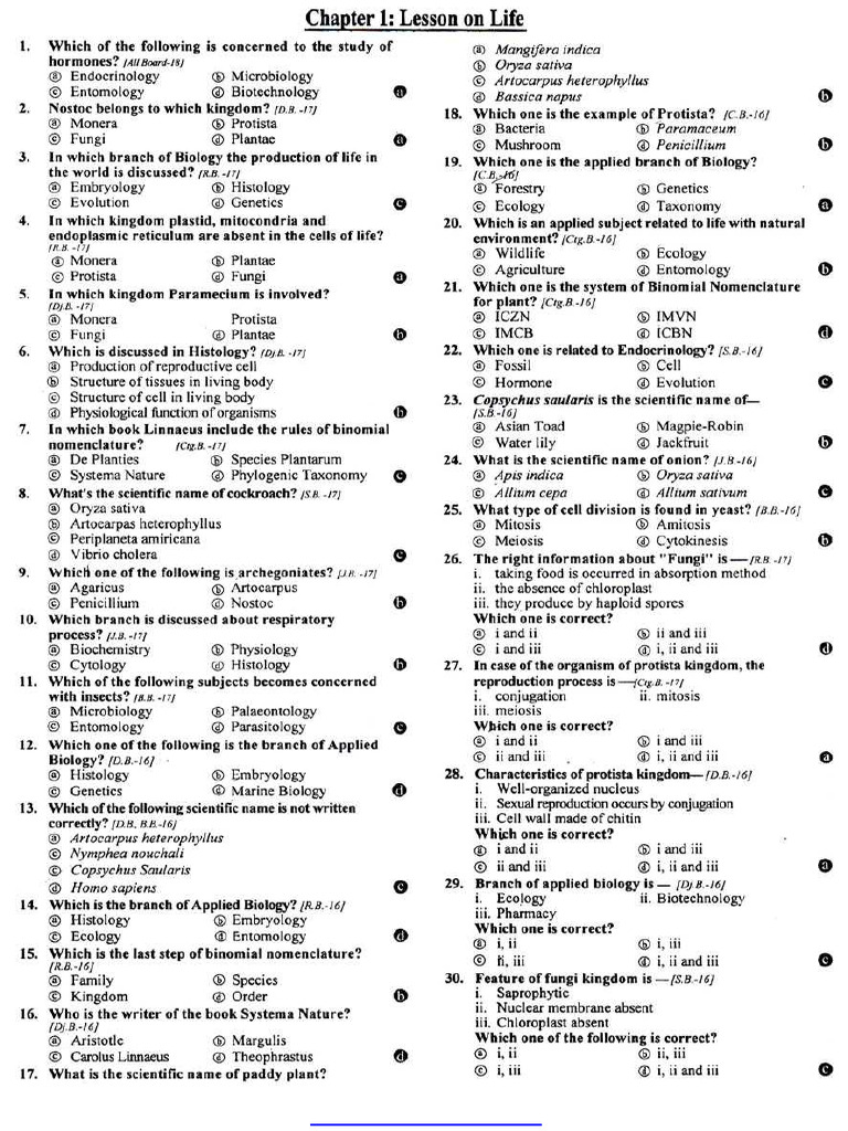 SSC Ev Biology 1st Chapter MCQ Note | PDF