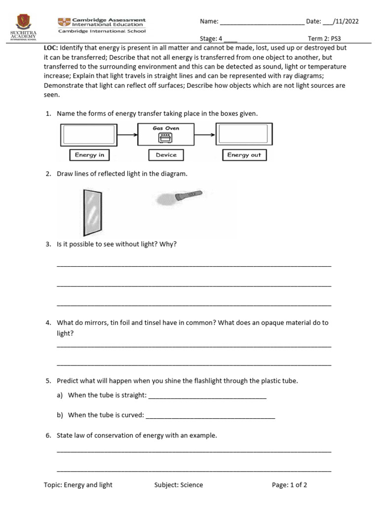 2022-23 - Term - 2 - Stage 4A&B - Science - Practice Sheet No. 3 | PDF ...