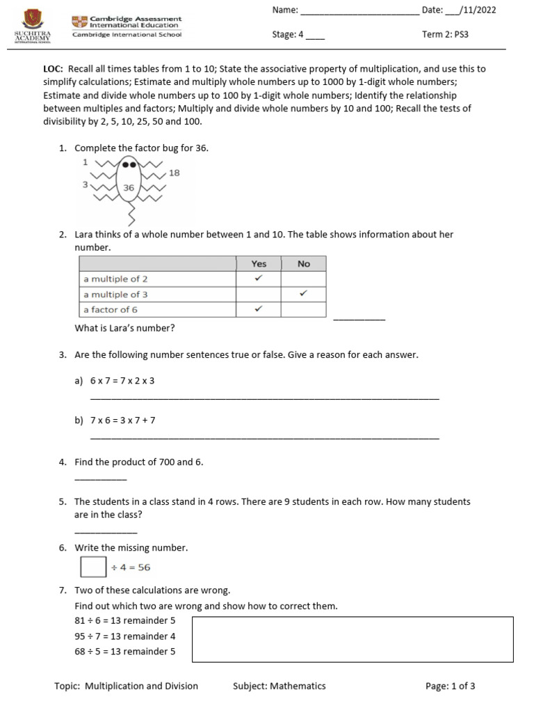 2022-23 - Term - 2 - Stage 4A&B - Math - Practice Sheet No. 3 | PDF ...
