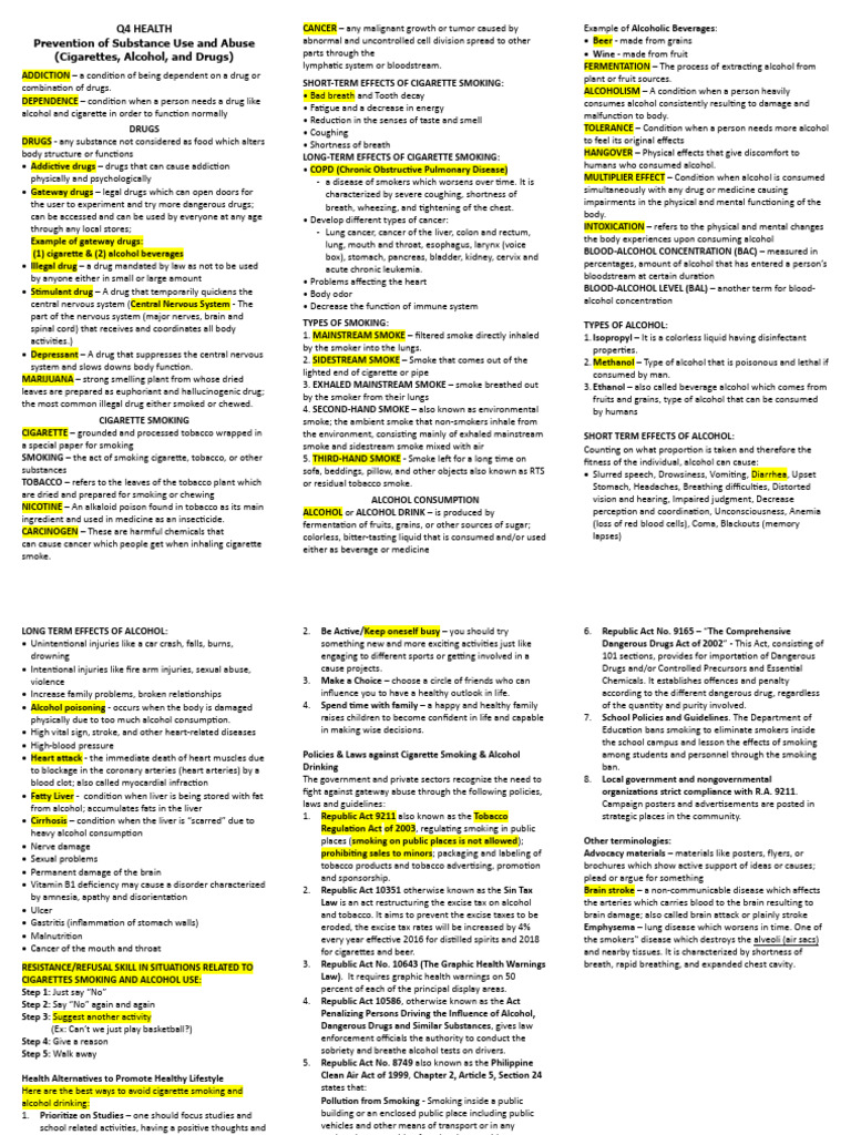 Q4 4) HEALTH 8 (New Handout-2025) - Final | PDF | Smoking | Cigarette