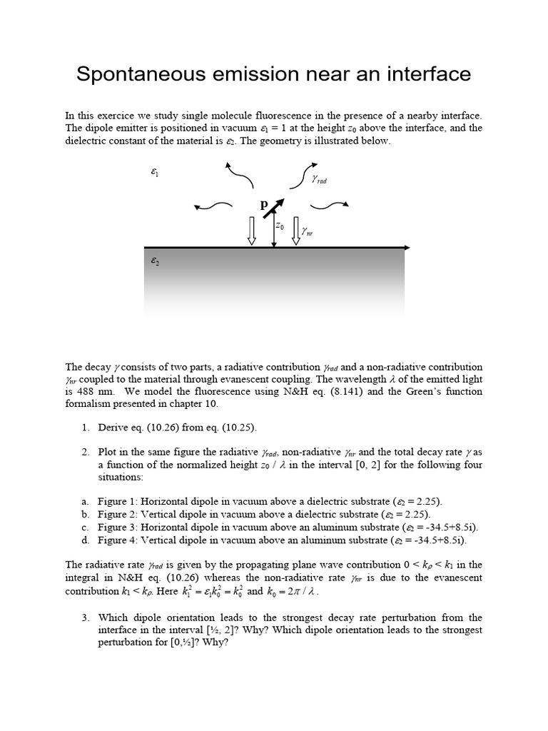 Exercise7 Spontaneous Emission Near An Interface | PDF