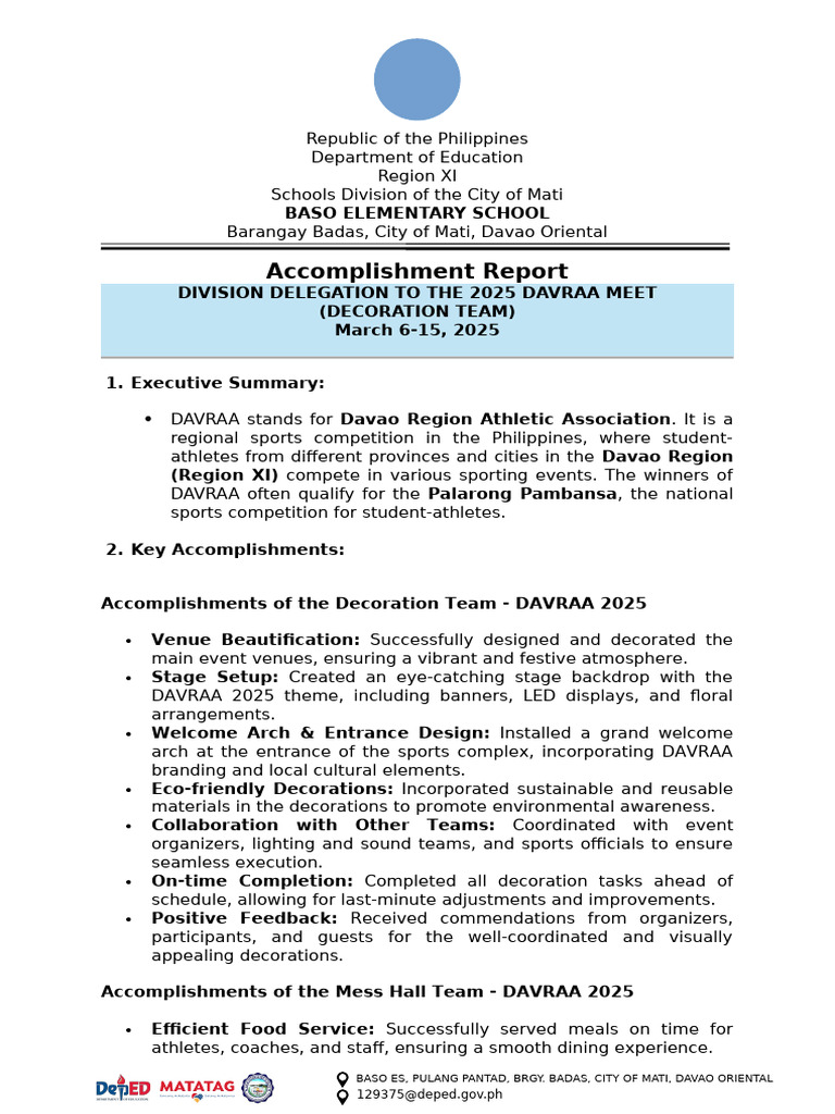 Davraa Accomplishment Report | PDF | Logistics | Waste Management